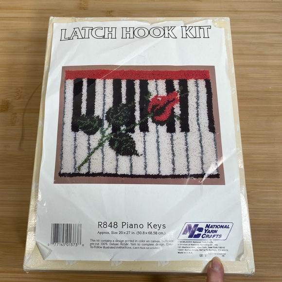 National Yarn Crafts | Art | Vintage Latch Hook Kit Yarn Craft Nib Complete Piano Keys W Rose ...